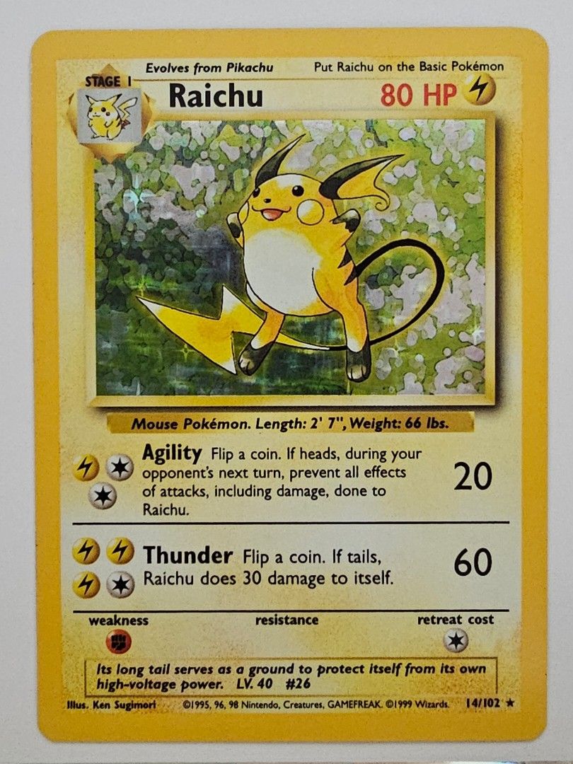 Raichu Holo Pokemon 1999 Vintage Base Set - 14/102, Hobbies & Toys ...