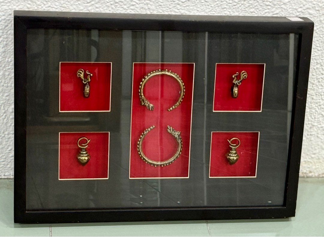 Shadowbox Wall Decor with 6 Brass Replicas of Batak and Dayak Artrfacts ...