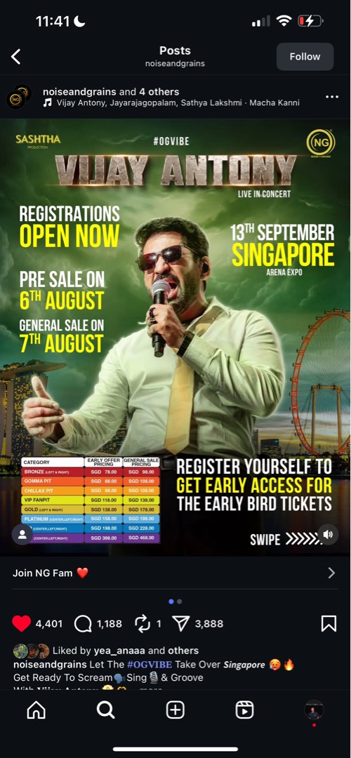 Vijay Antony VIP Fan Pit ticket singapore, Tickets & Vouchers, Event ...