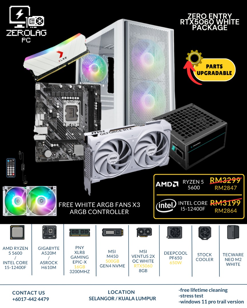 RTX5060 8GB WHITE +AMD RYZEN 5 5600 / INTEL CORE I5-12400F + 16GB RAM ...