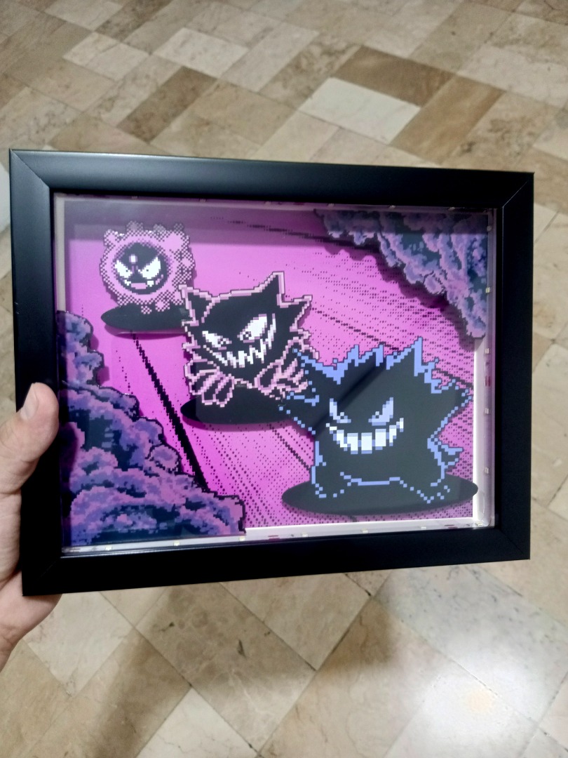 Pokemon Gengar Evolution Line Video Game Shadow Box, Video Gaming ...