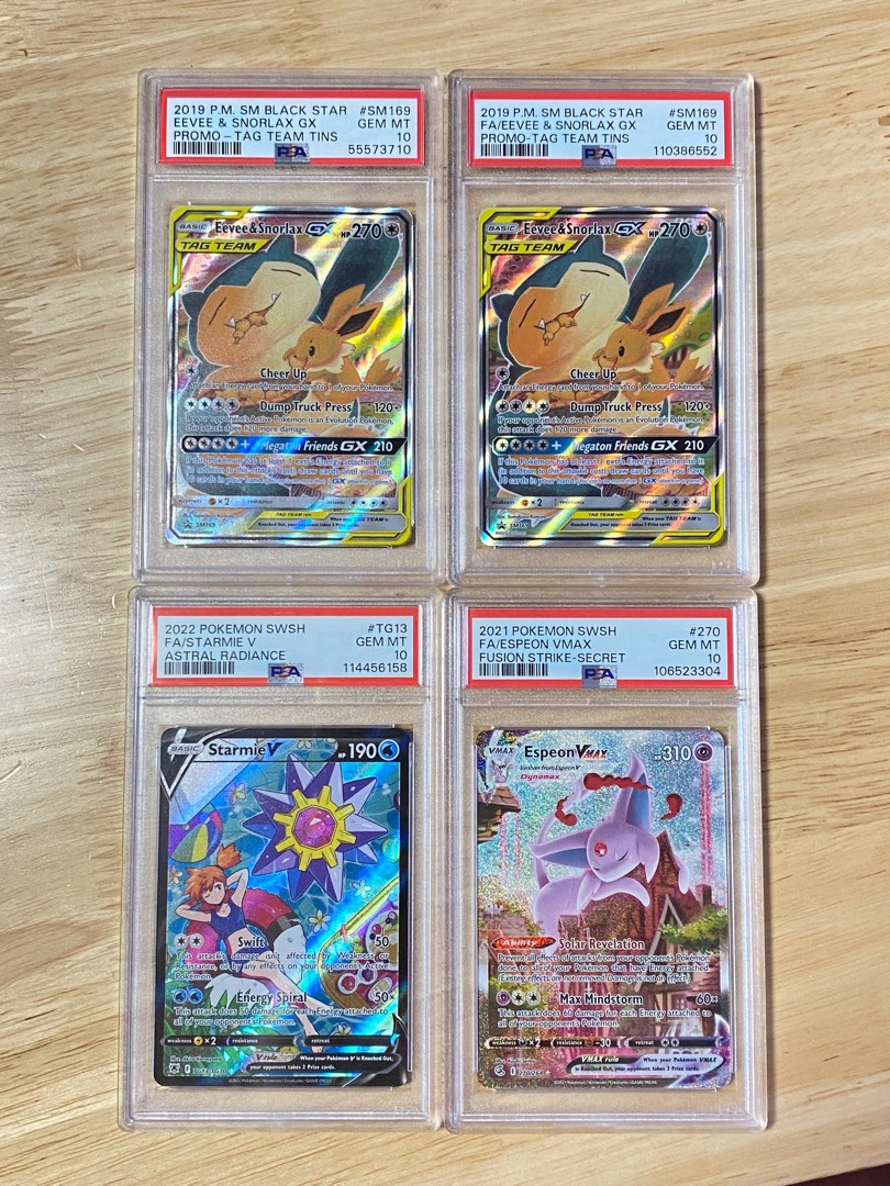 Psa 10 English Eevee Snorlax gx Starmie v Espeon vmax tagteam alt arts ...