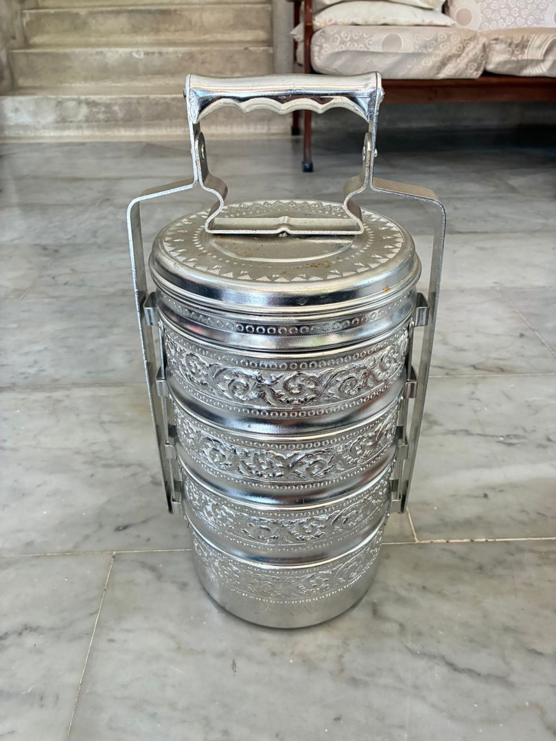 Vintage Silver Tiffin Carrier - 4 Tier, Furniture & Home Living ...
