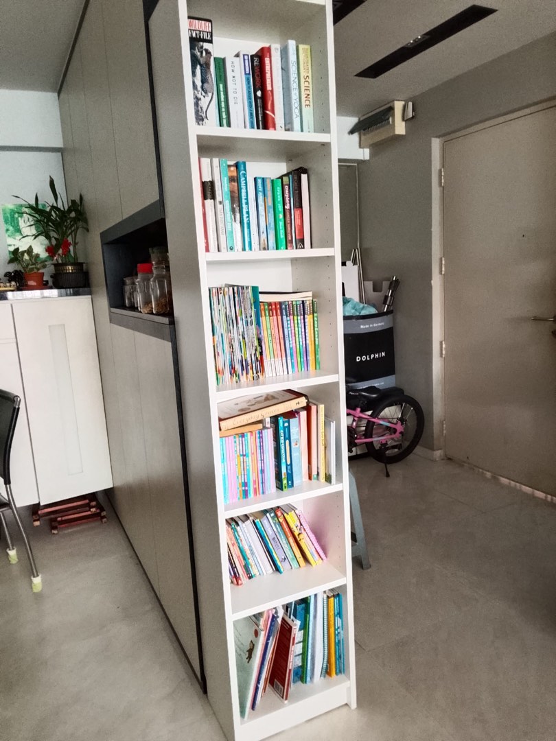 White Bookshelf - Tall and Narrow, Furniture & Home Living, Furniture ...