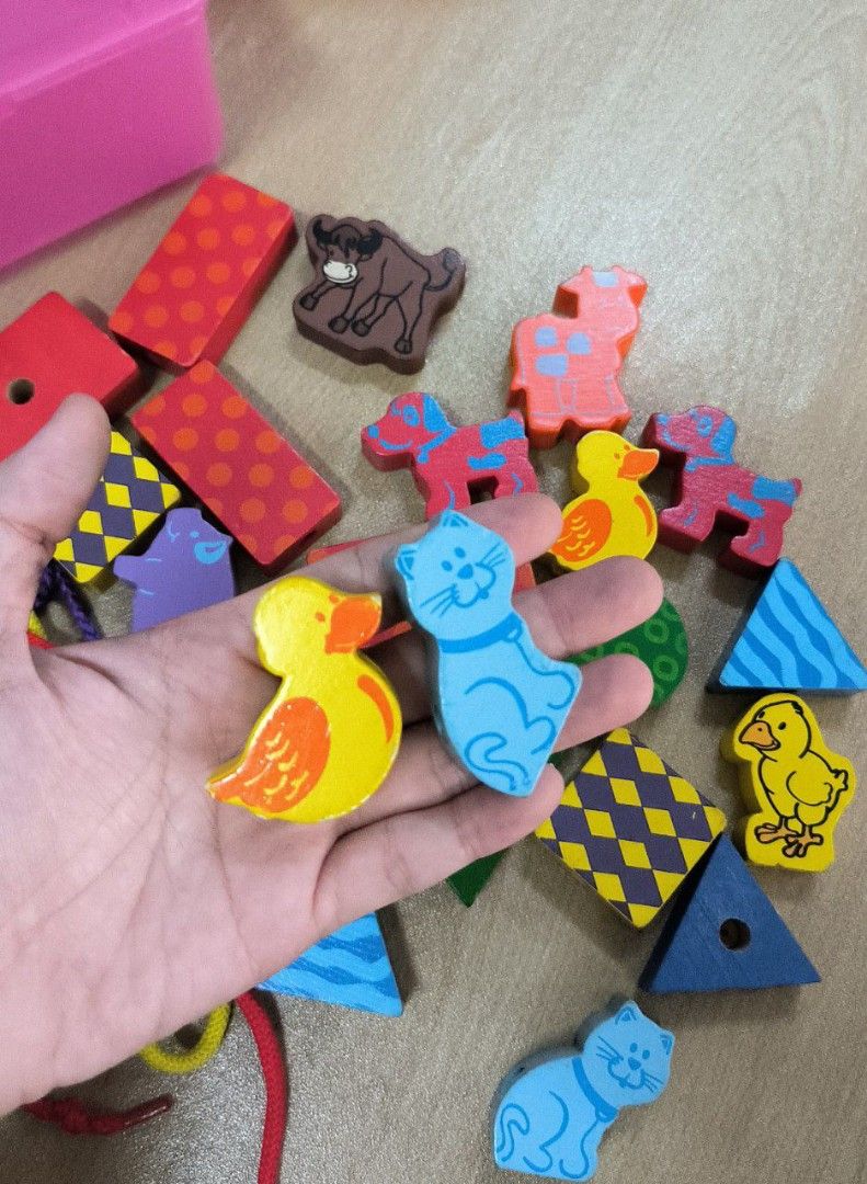 Wooden lacing blocks With storage container Combo RM 15, Babies & Kids ...