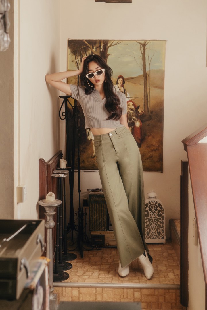 YHF undone pants in olive green, Women's Fashion, Bottoms, Jeans ...