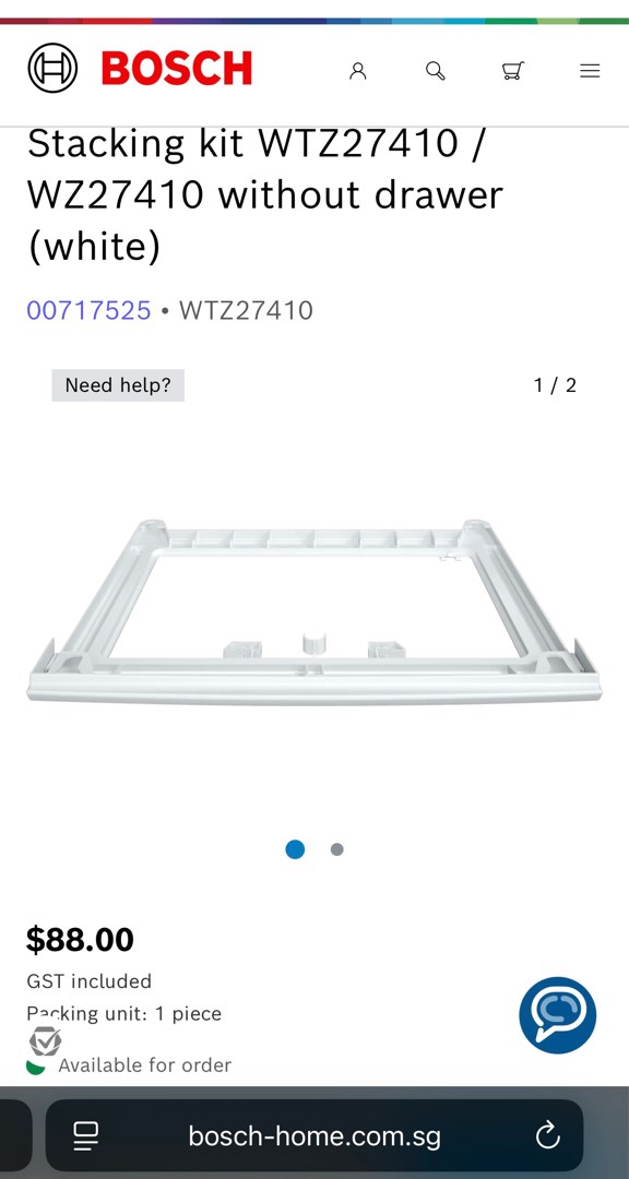 Bosch Washer Dryer Stacking Kit WTZ27410, TV & Home Appliances, Washing ...