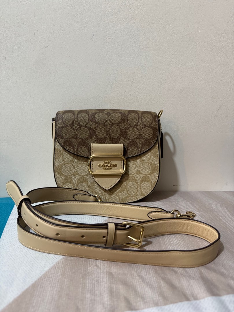 Coach Morgan Saddle Bag in Blocked Signature Canvas in Light Khaki ...