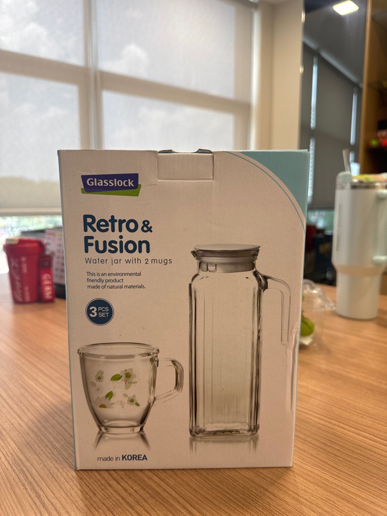 Glasslock Retro & Fusion (water jar with 2 mugs), TV & Home Appliances ...