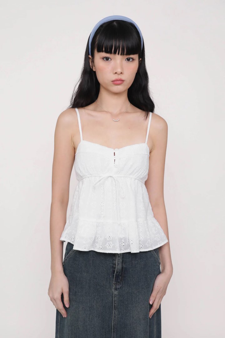 Lenora Eyelet Babydoll Top, Women's Fashion, Tops, Sleeveless on Carousell