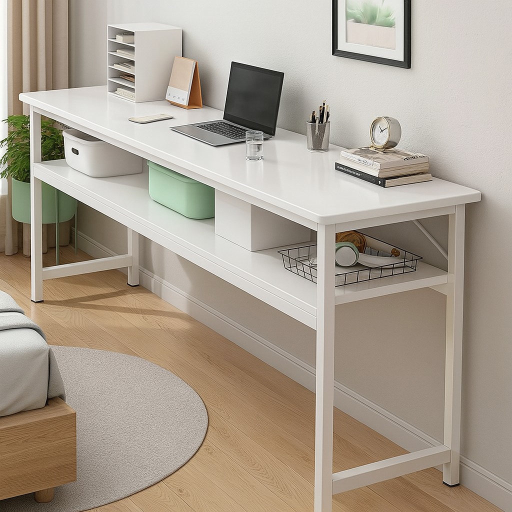 Long Work Table With Storage Shelf | Spacious Office Desk With Shelf ...
