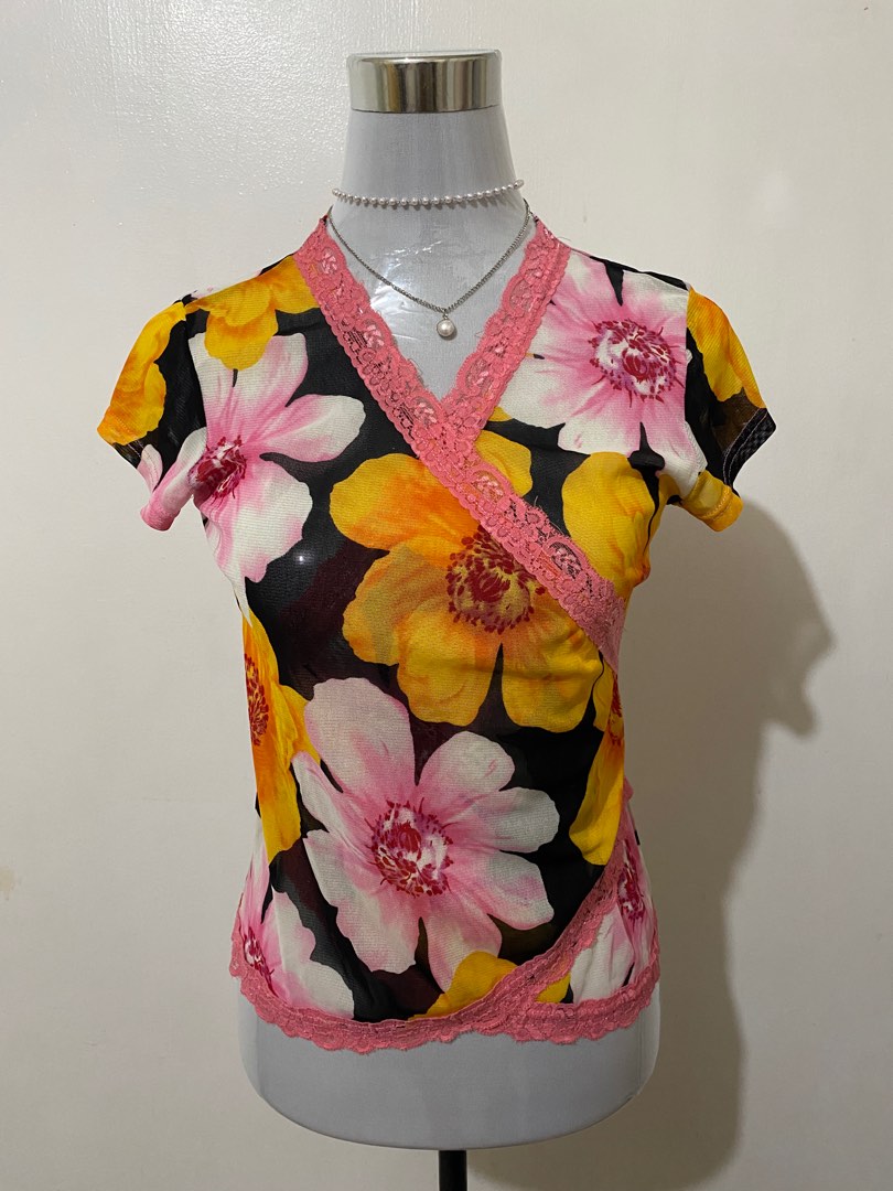 Miss Clara Paris 90s early 2000s vintage floral sheer mesh top y2k ...