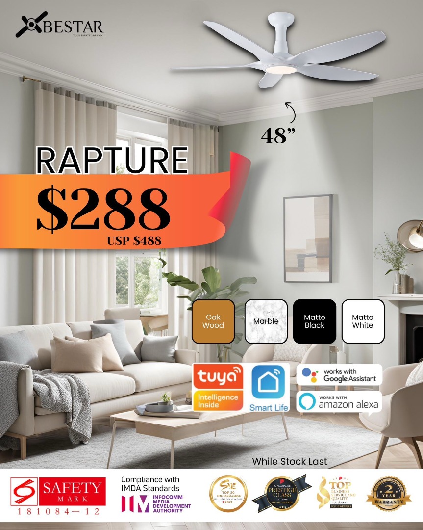 Climate SG60 CDC voucher Bestar Rapture 48" Smart Wifi DC Ceiling fan ...