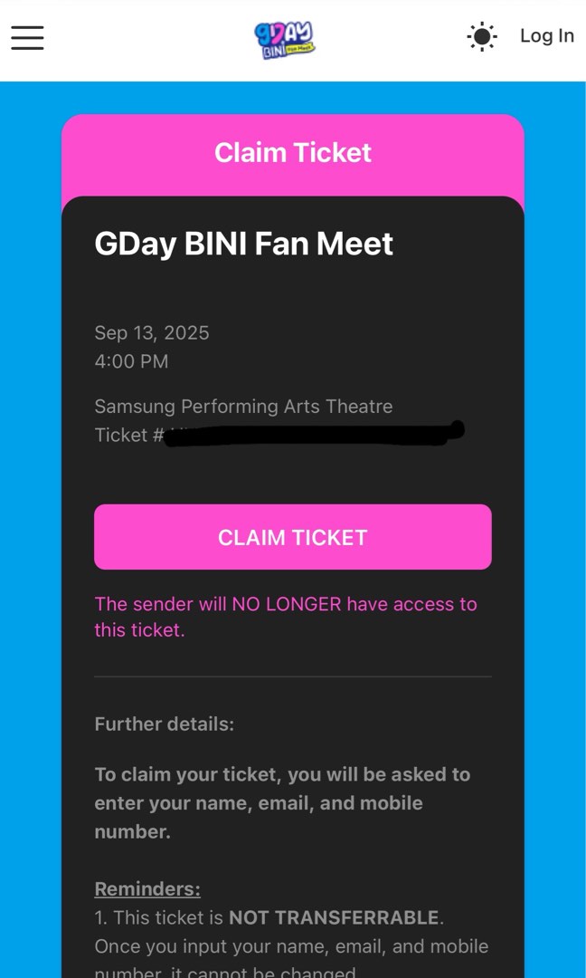 GDAY BINI FAN MEET TICKET [UNCLAIMED], Tickets & Vouchers, Event ...