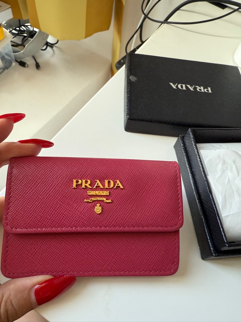 Prada name card holder fuchsia colour, Luxury, Bags & Wallets on Carousell