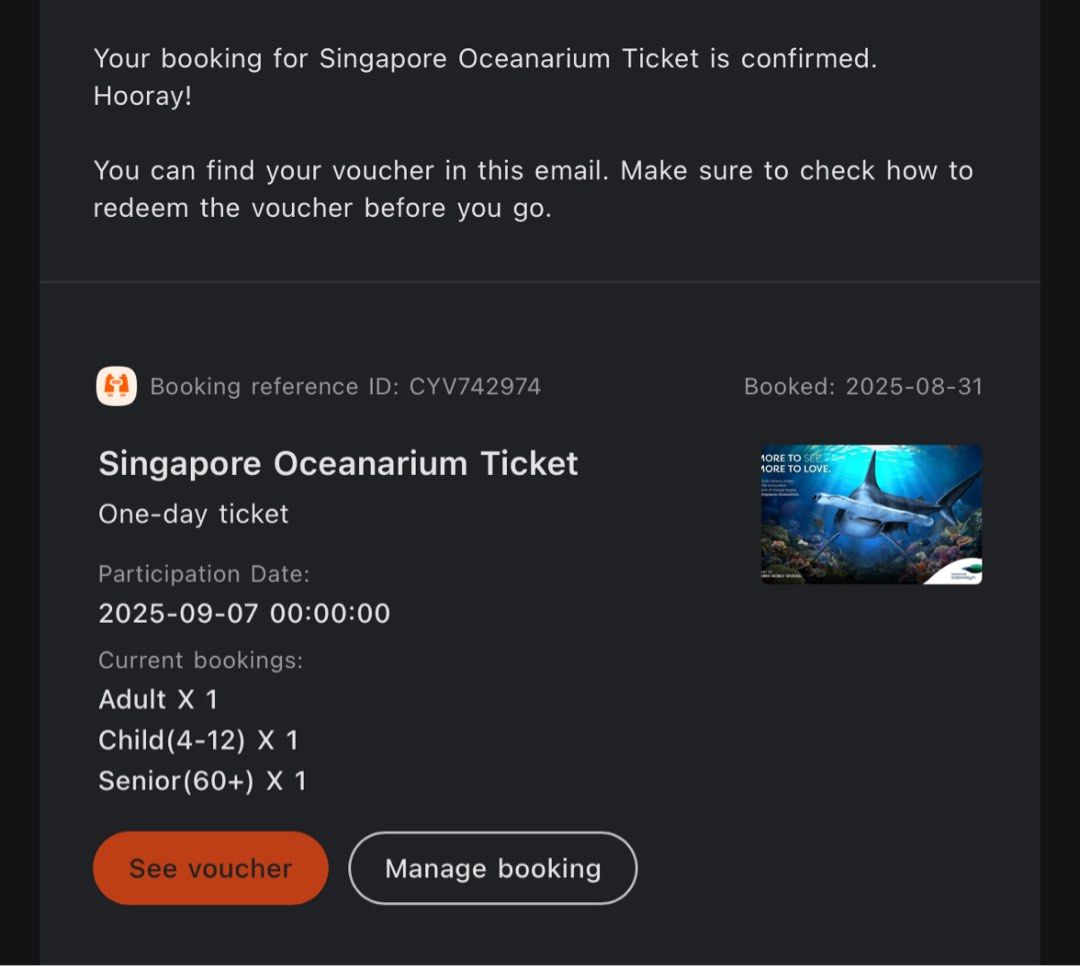 Singapore Oceanarium Ticket (Child) - 07 Sep 2025, Tickets & Vouchers, Event Tickets on Carousell