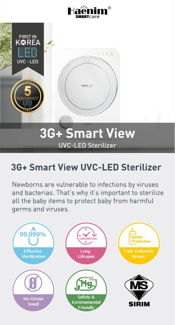 Haenim 3G+ Smart View UVC-LED Electric Sterilizer, Babies & Kids ...