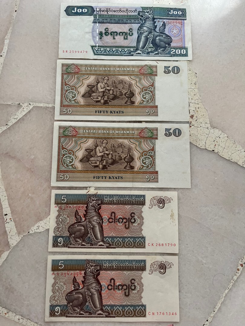 Rare Old Burmese Myanmar Currency Kyat Banknotes - Assorted ...