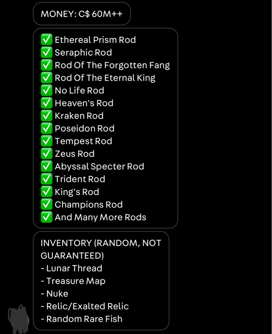 roblox fisch account, Video Gaming, Video Games, Others on Carousell
