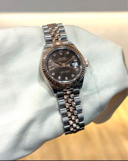 Rolex Datejust 279171 Half Rose Gold 28mm choco diamond dial New full ...