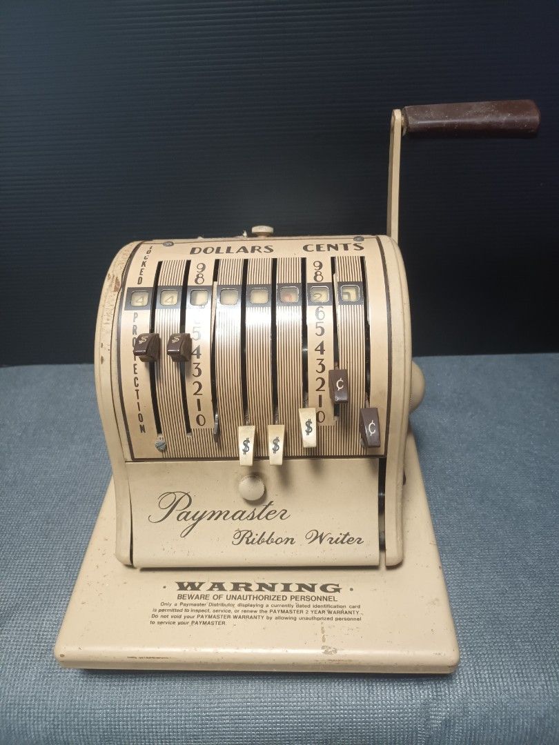 ️ PAYMASTER Ribbon Writer Series 8000 Vintage Check Writer, Hobbies ...