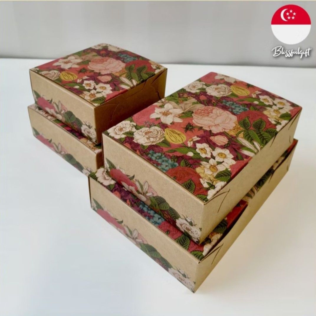 Flower Vintage Retro Kraft Paper Mooncake Box Packaging Egg Yolk Crisp ...