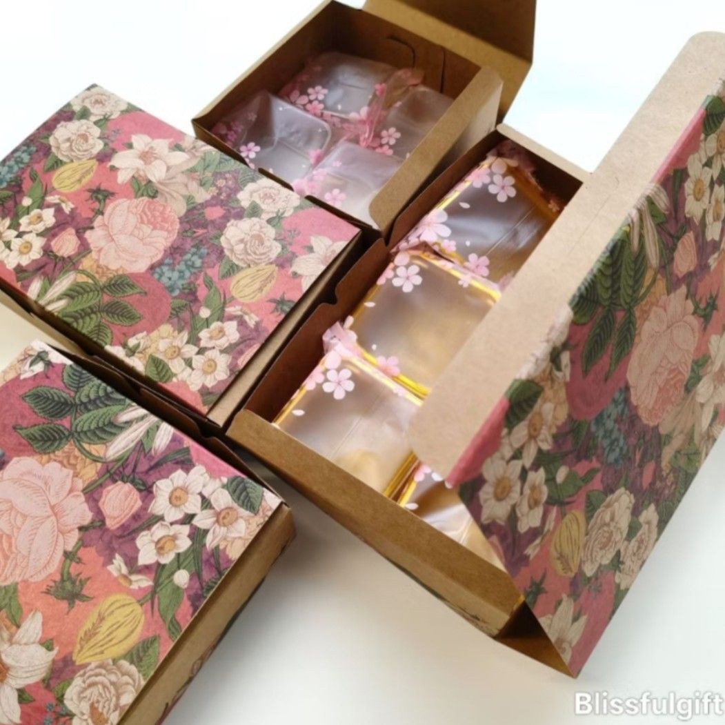 Flower Vintage Retro Kraft Paper Mooncake Box Packaging Egg Yolk Crisp ...