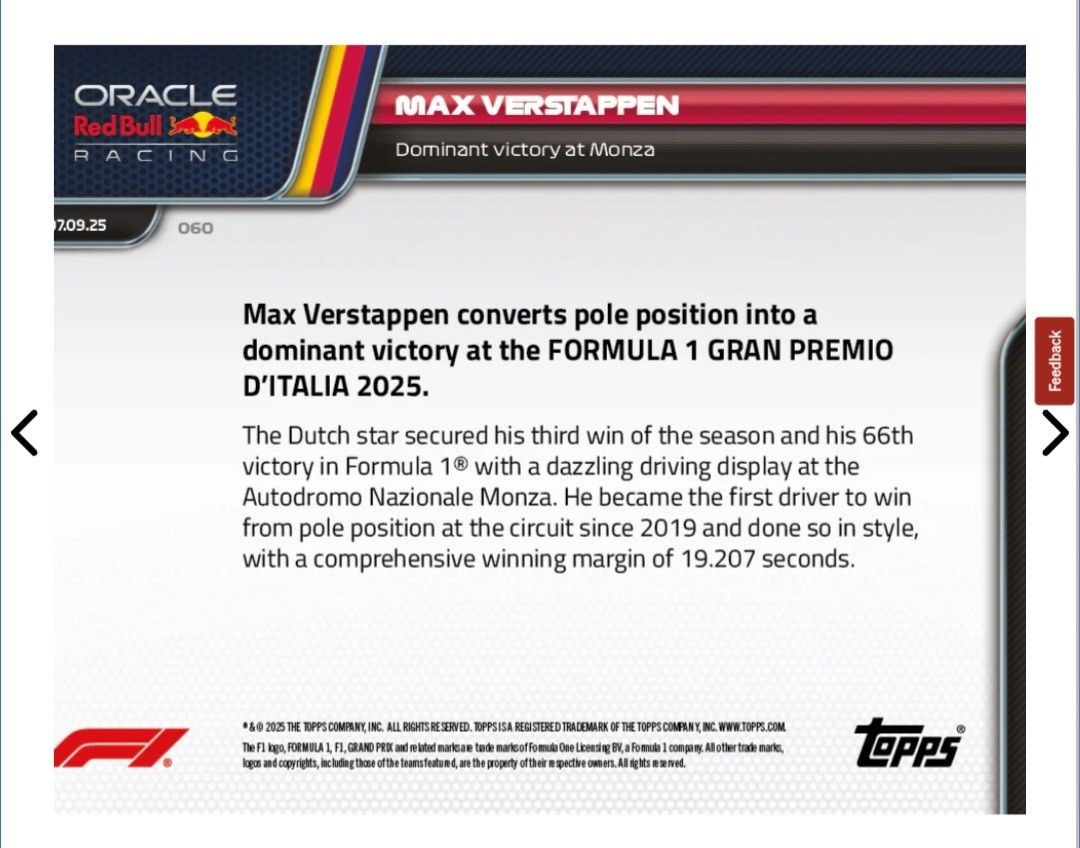Formula 1 F1 Topps Now 2025 Max Verstappen / Red bull / Isack Hadjar ...
