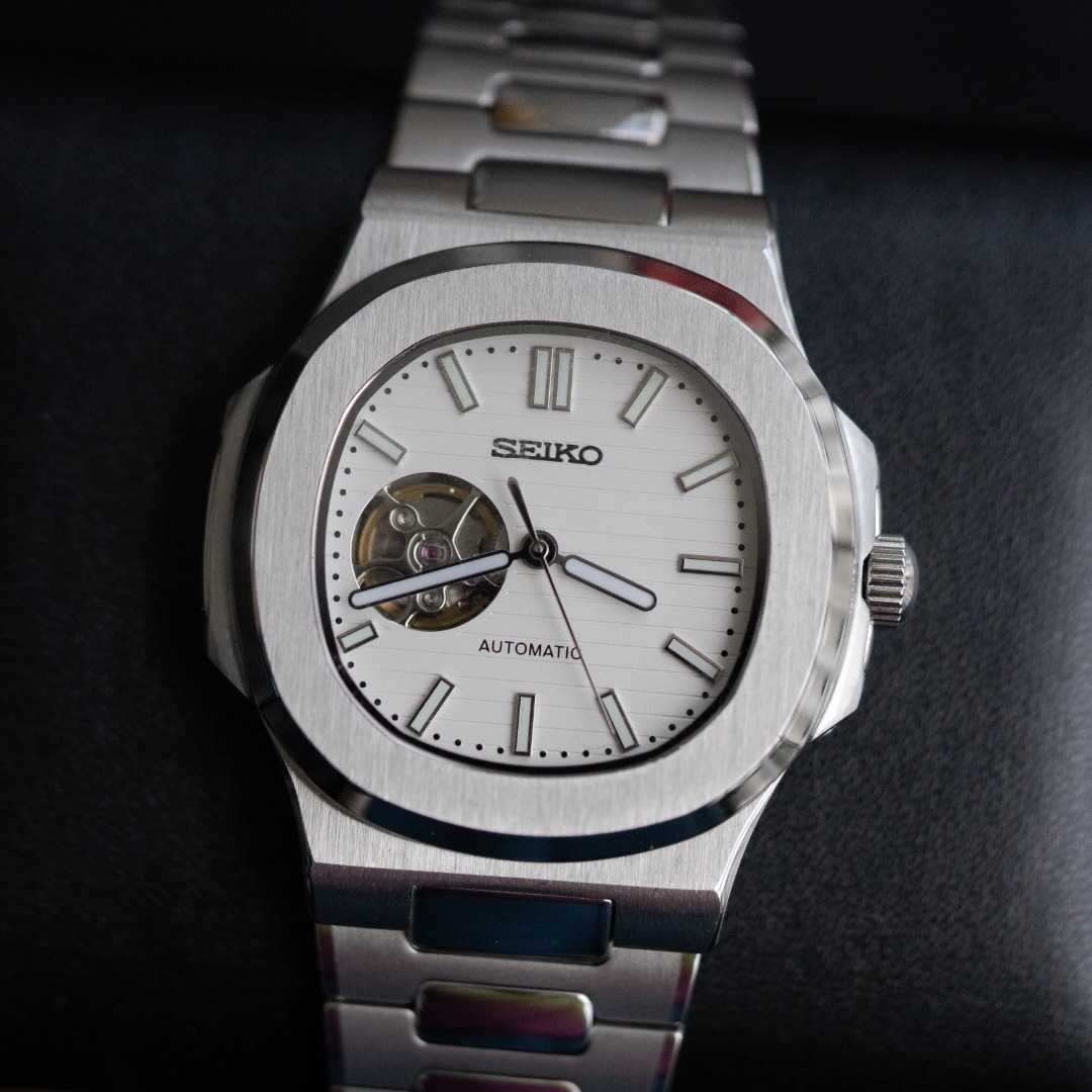 [Mod] SEIKO MOD Nautilus Open Heart White 40mm, Men's Fashion, Watches ...