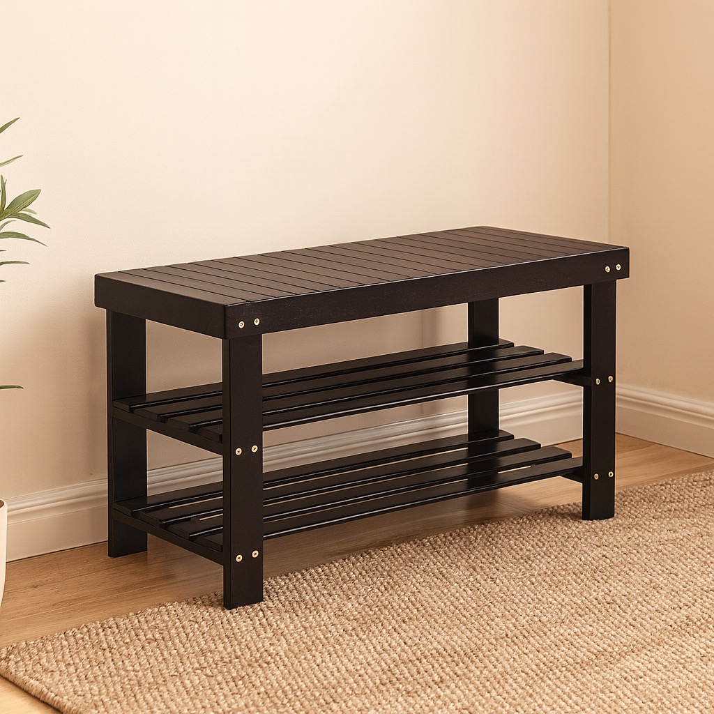 Shoe Storage Display Rack Bench | Black Entry Shoe Rack Bench | Bamboo ...