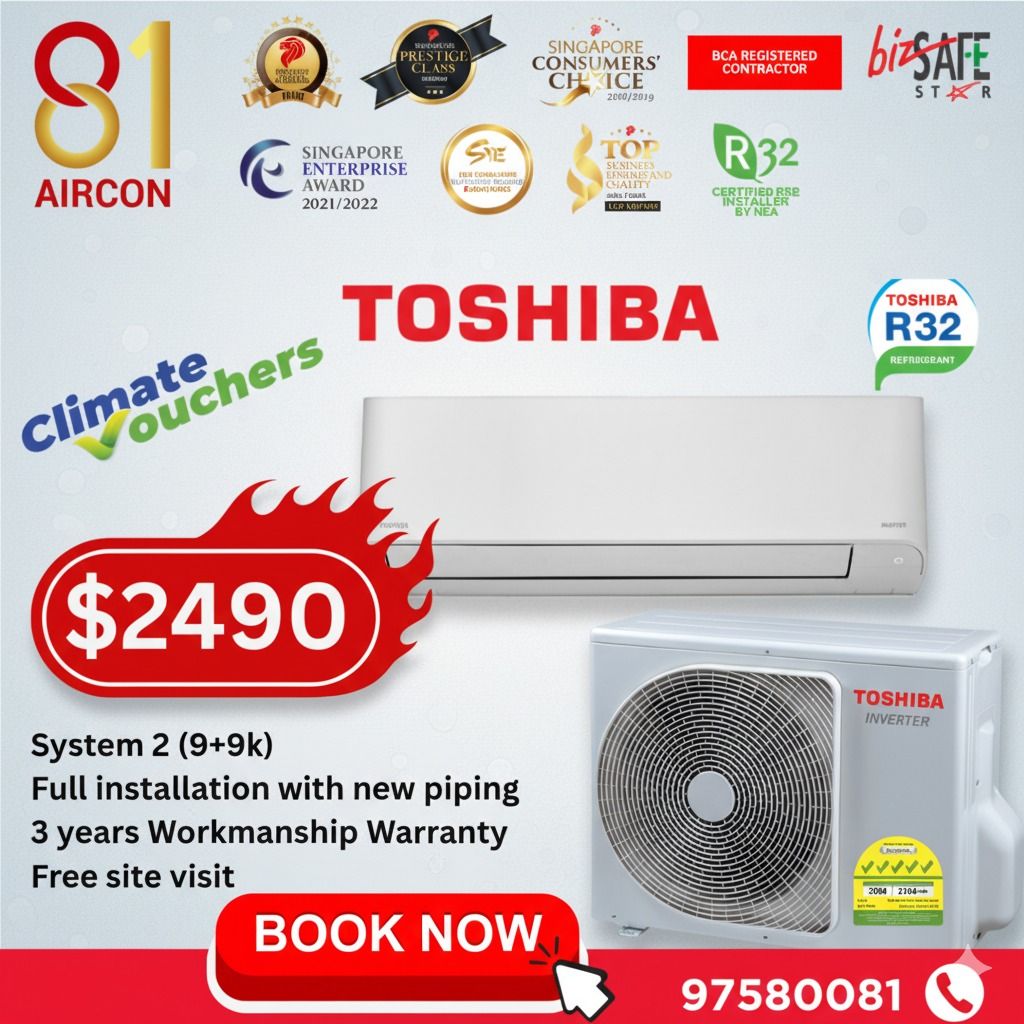 Toshiba aircon System 2 full installation with new piping for HDB/BTO ...