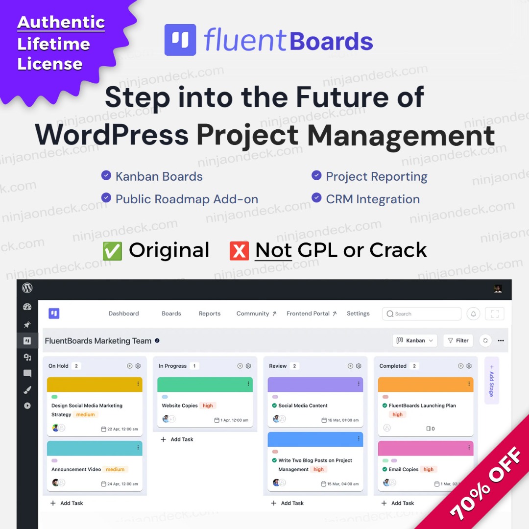 🥷 Fluent Boards Pro Official License ‒ Lifetime / Yearly ‒ WordPress Project Management Plugin ...