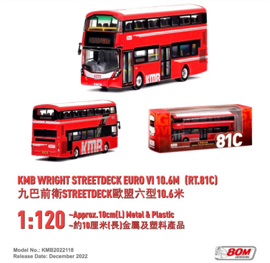 九巴 KMB Wright Streetdeck 1:120 1/120 W6S1 WJ1984 路線81C 尖東麼地道, 興趣及遊戲, 玩具 & 遊戲類 - Carousell