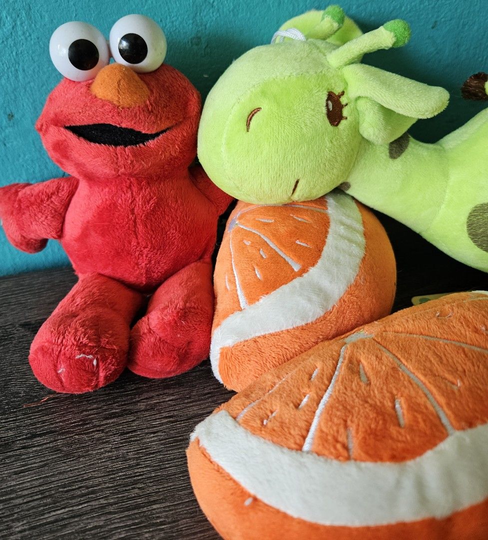 Assorted Plush Toys - Elmo, Giraffe, Orange Slice, Hobbies & Toys, Toys ...