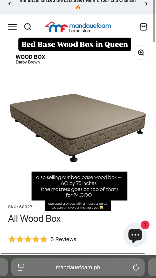 Mandaue Foam Bed Base Wood Box in Queen Size, Furniture & Home Living ...