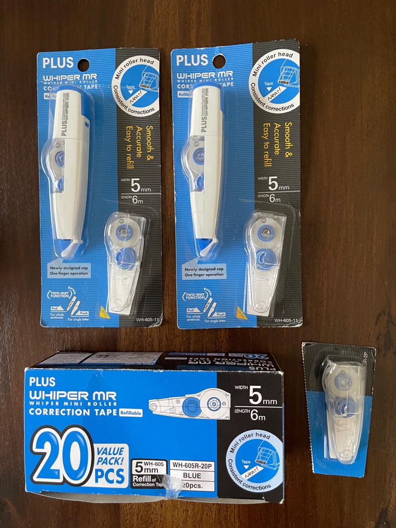 Plus WHIPER MR Mini Roller Correction Tape and Refills, Hobbies & Toys ...