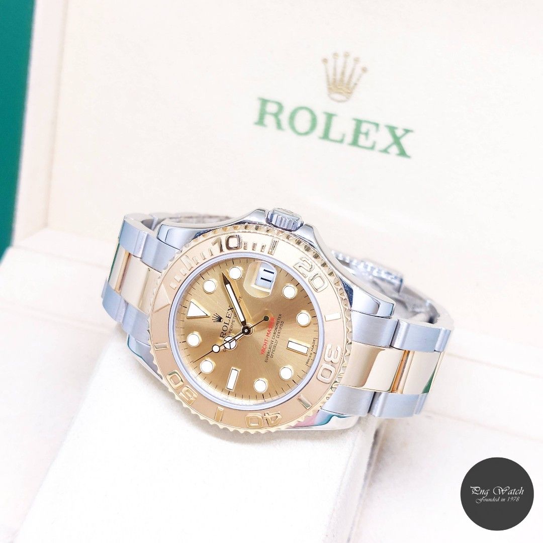 Rolex 35mm Oyster Perpetual 18K Half Gold Champagne Dial Yachtmaster ...
