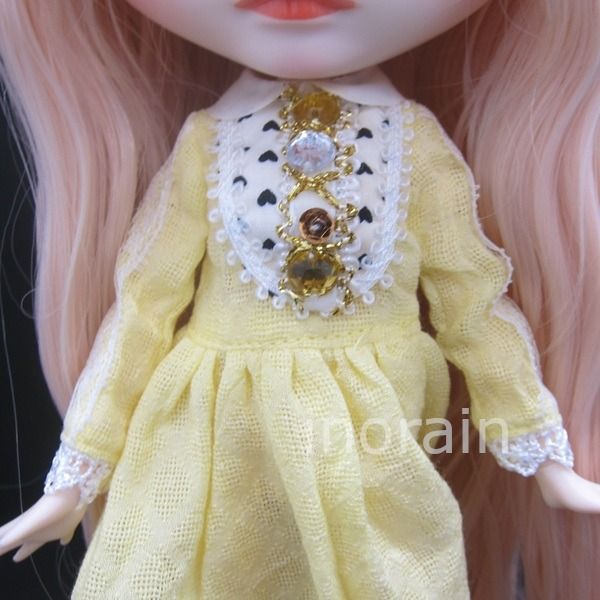 12" Blythe Doll ob24 Obitsu Clothes Set Yellow Long Dress Outfit ...