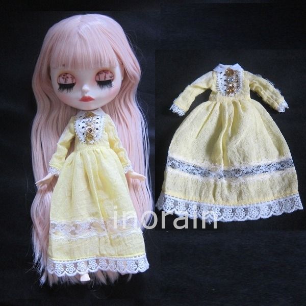 12" Blythe Doll ob24 Obitsu Clothes Set Yellow Long Dress Outfit ...