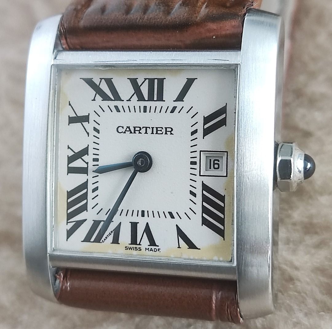 CARTIER TANK Francaise 2465 Stainless Steel & Leather Quartz 25mm ...