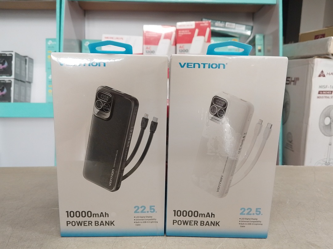 Vention 10000mAh Powerbank with Built-in Cables 22.5W LED Display Type ...