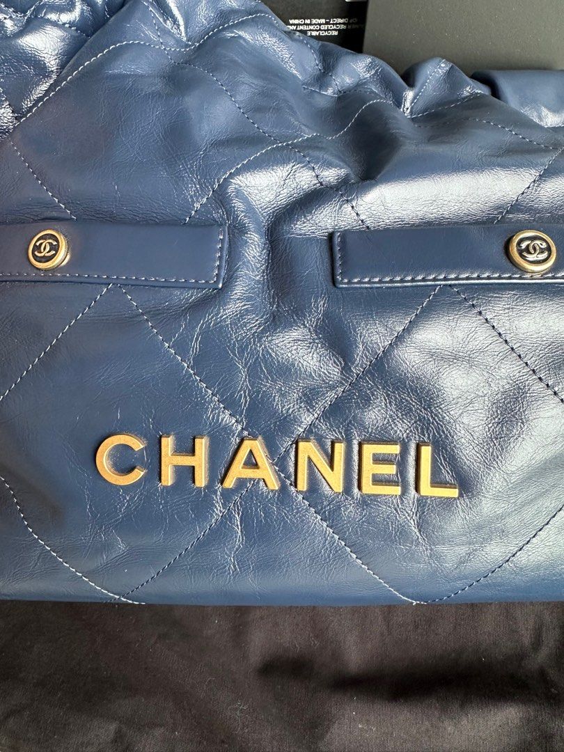 Chanel 22 Special Edition Small Navy with Aged Gold Hardware, Luxury ...