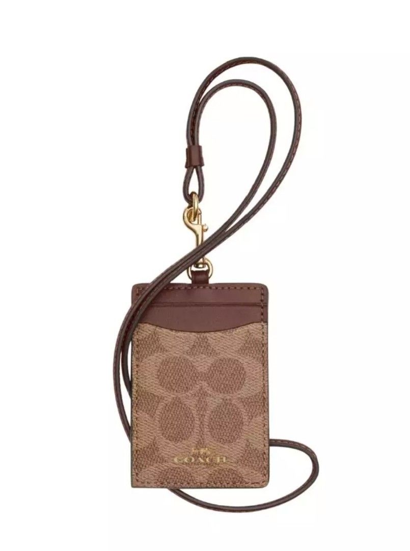 Coach Lanyard Signature Tan Brown Card Holder, Fesyen Wanita, Aksesoris ...