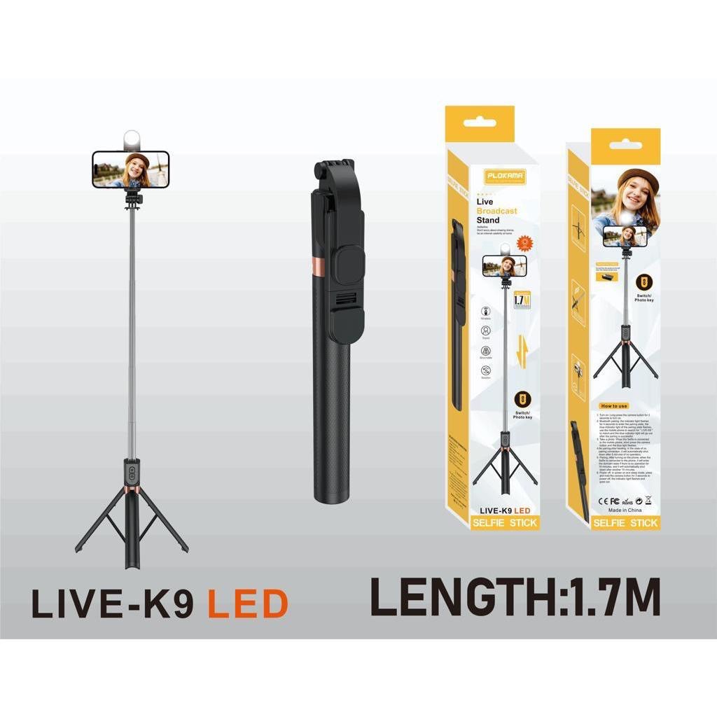Tongsis bluetooth K9 1.7M tripod remote LED tongsis 170cm, Fotografi di ...