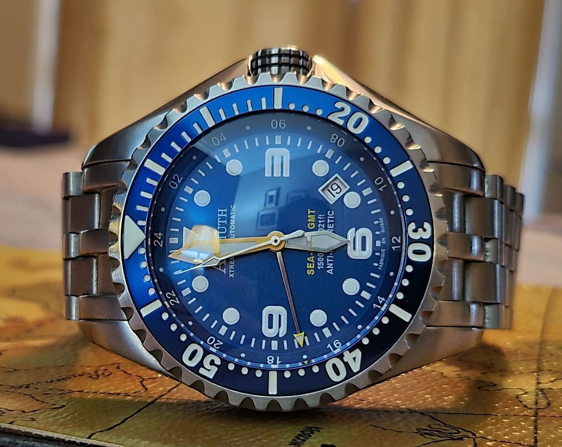 Azimuth Sea Hum GMT Blue Dial Watch, Luxury, Watches on Carousell