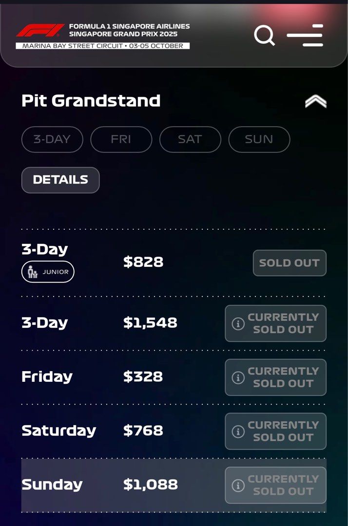 F1 Singapore Grand Prix 2025 - lower than official price Pit Grandstand ...