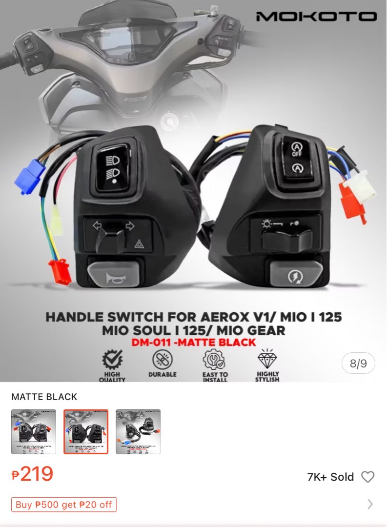 HANDLE SWITCH FOR AEROX V1/MIO SOUL I 125/MIO GEAR (matte black ...