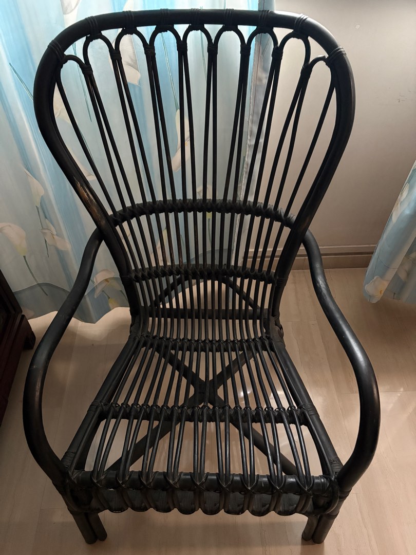 IKEA STORSELE High-back armchair, black/rattan, Furniture & Home Living ...