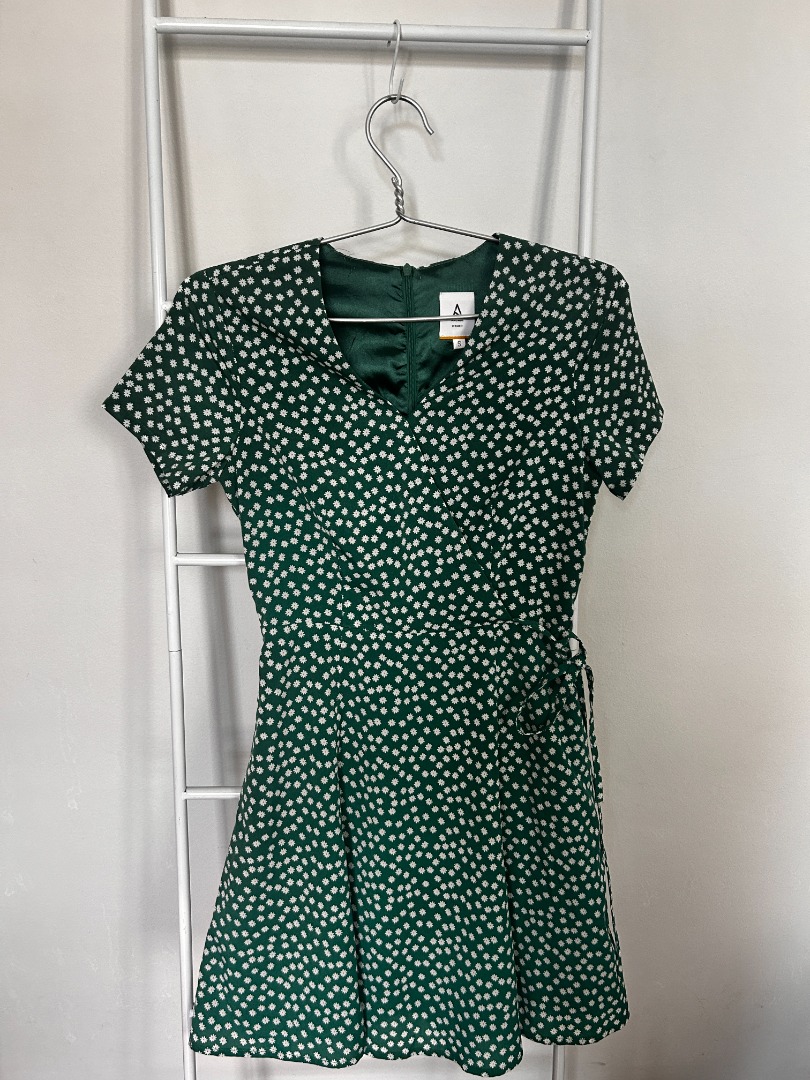 [A For Arcade] Green Floral Wrap Dress, Women's Fashion, Dresses & Sets ...