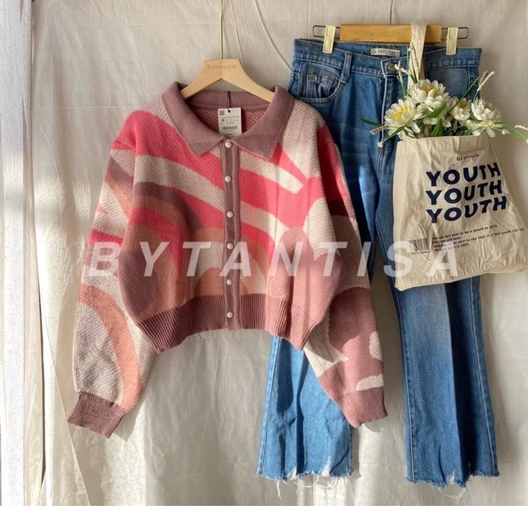 Cardigan Rajut Crop Lavender Color, Fesyen Wanita, Pakaian Wanita, Baju ...